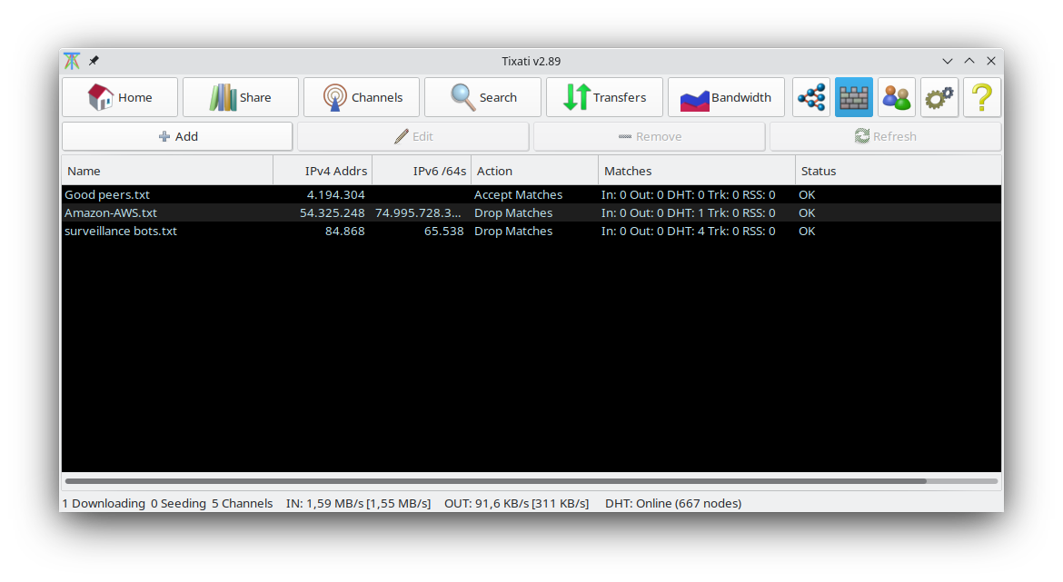 IP Filter View - Tixati